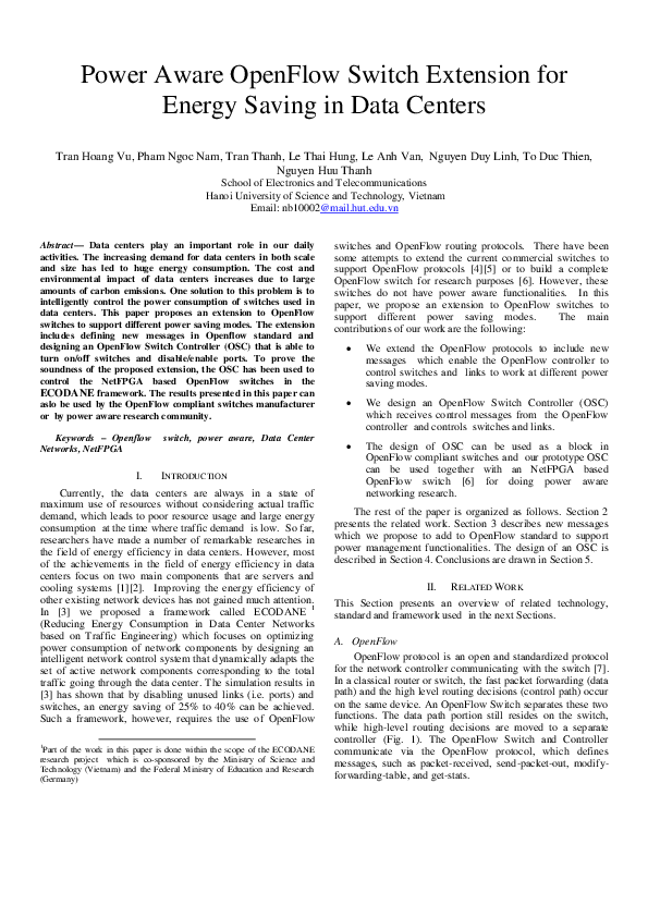 (PDF) Power aware OpenFlow switch extension for energy saving in data centers