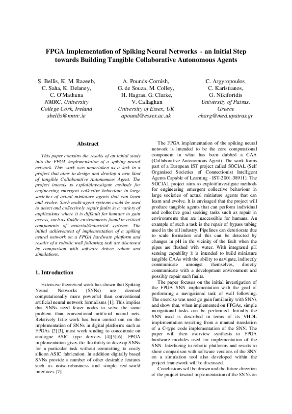 (PDF) FPGA implementation of spiking neural networks - an initial step towards building tangible ...