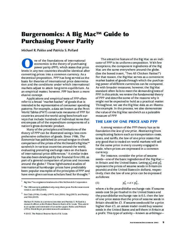 (PDF) Burgernomics - A Big Mac Guide to Purchasing Power Parity