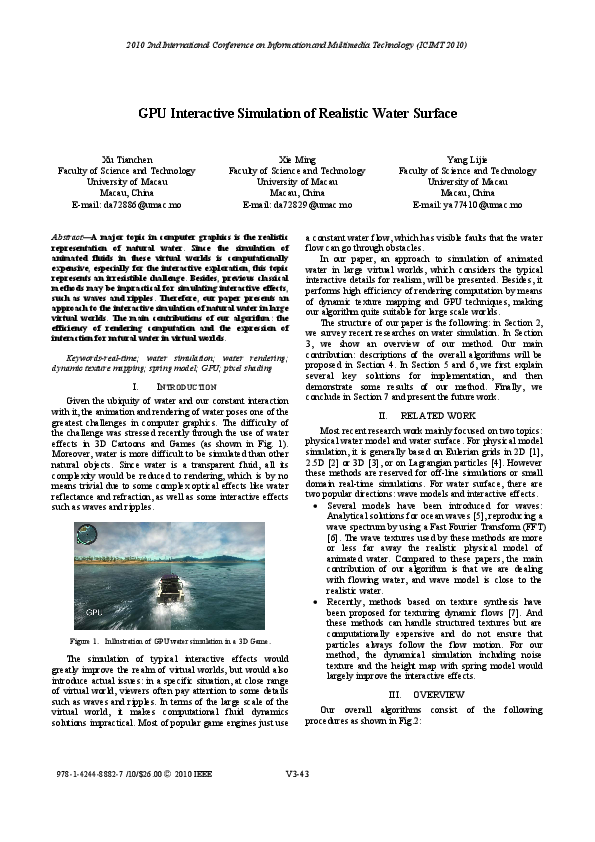 Pdf Gpu Interactive Simulation Of Realistic Water Surface