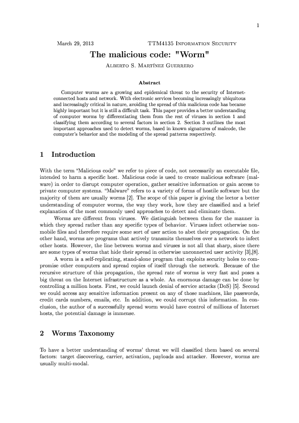 (PDF) The malicious code: "Worm"
