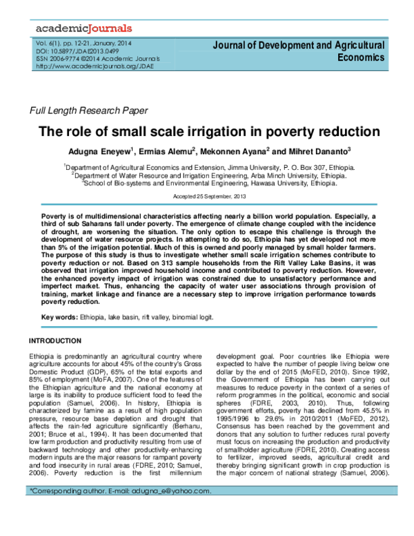 (PDF) The role of small scale irrigation in poverty reduction