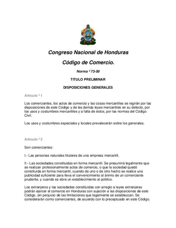 (PDF) CODIGO DE COMERCIO HONDURAS
