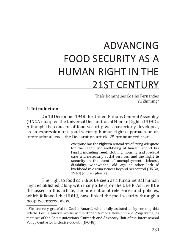 (PDF) ADVANCING FOOD SECURITY AS A HUMAN RIGHT IN THE 21ST CENTURY