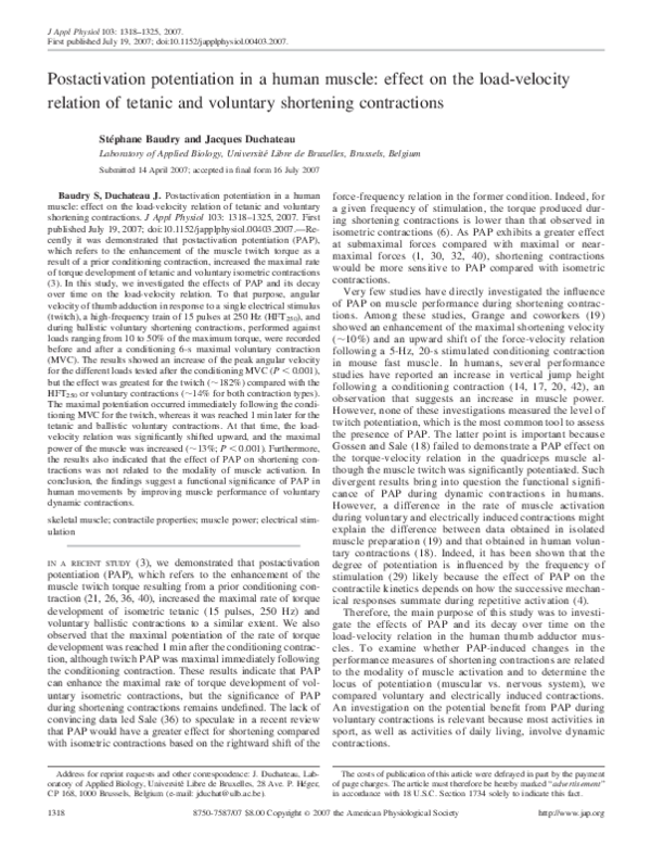 (PDF) Postactivation potentiation in a human muscle: effect on the load ...