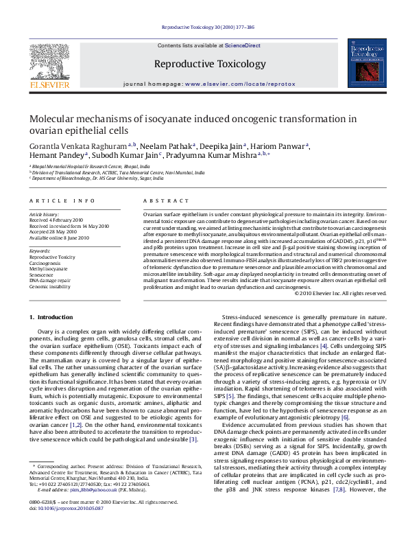 (PDF) Molecular mechanisms of isocyanate induced oncogenic ...