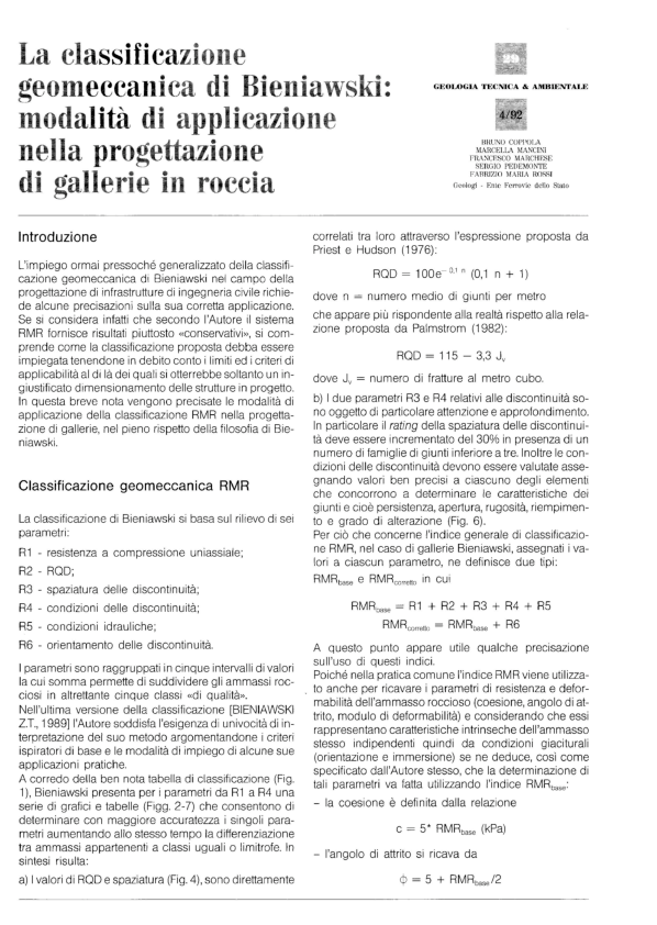(PDF) Classificazione geomeccanica di Bieniawski (Rock mass ...