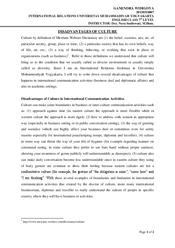 (PDF) Disadvantages of Culture