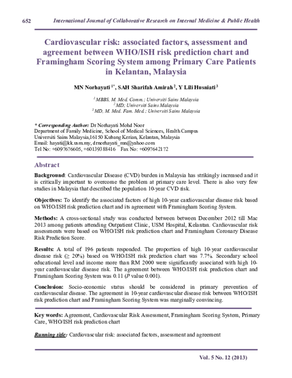 (PDF) Cardiovascular risk: associated factors, assessment and agreement ...