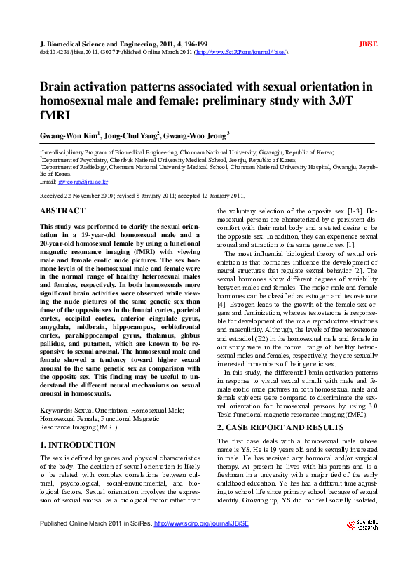 Pdf Brain Activation Patterns Associated With Sexual Orientation In Homosexual Male And Female