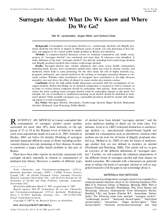 (PDF) Surrogate alcohol: What do we know and where do we go