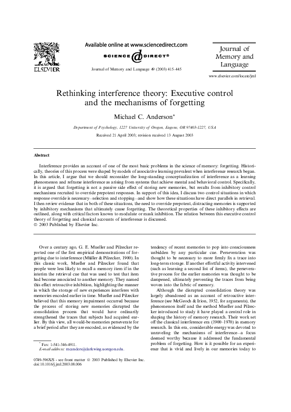 (PDF) Rethinking interference theory: Executive control and the ...