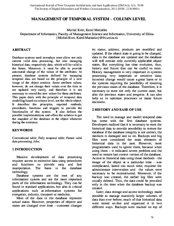 MANAGEMENT OF TEMPORAL SYSTEM – COLUMN LEVEL