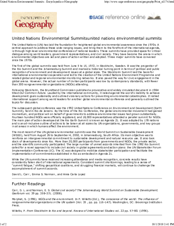 United Nations Environmental Summits