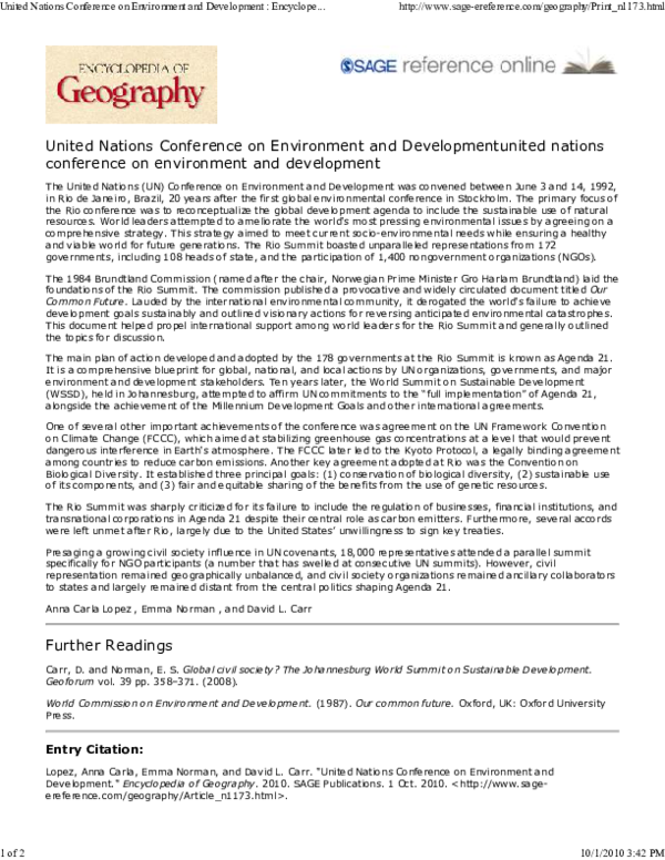 (PDF) United Nations Conference on Environment and Development, Rio 1992