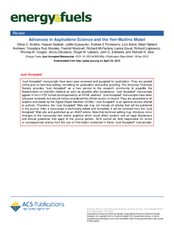 (PDF) Advances in Asphaltene Science and the Yen-Mullins Model