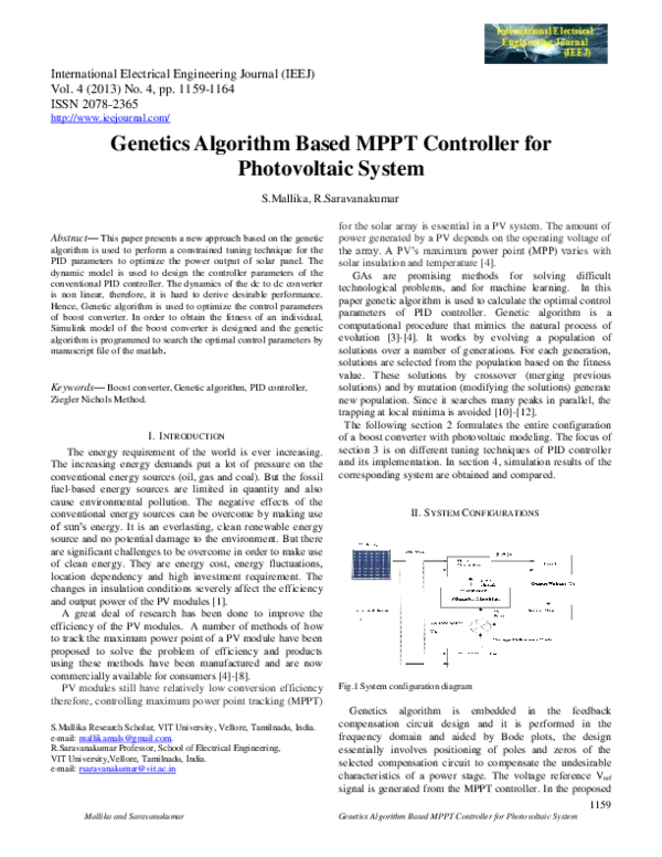 Pdf Genetics Algorithm Based Mppt Controller For Photovoltaic System