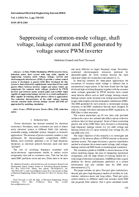 Pdf Suppressing Of Common Mode Voltage Shaft Voltage Leakage Current And Emi Generated By