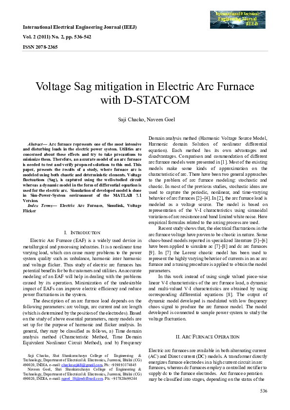 (PDF) Voltage Sag mitigation in Electric Arc Furnace with D-STATCOM