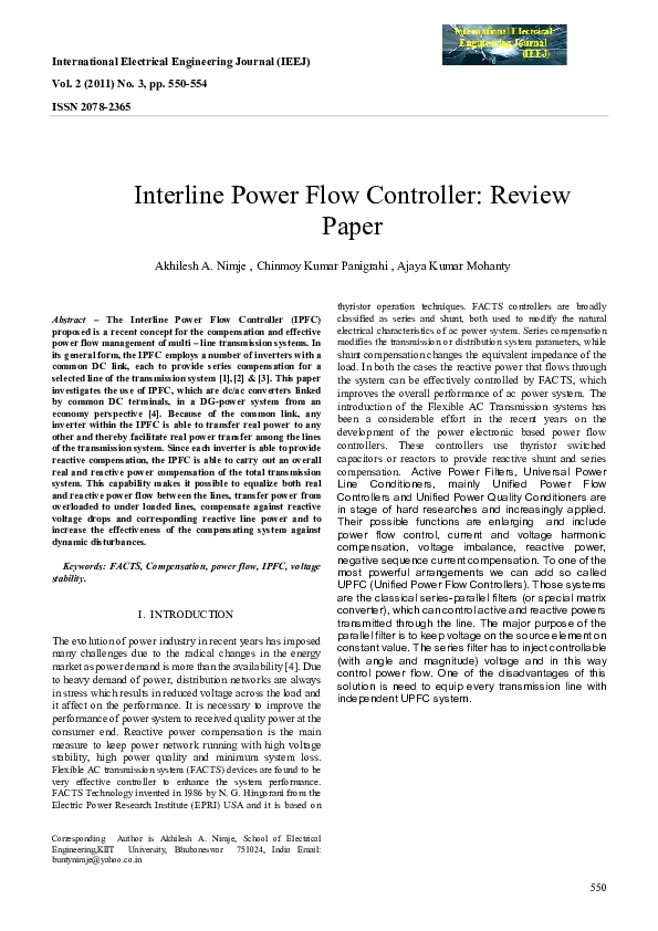 (PDF) Interline Power Flow Controller Review Paper