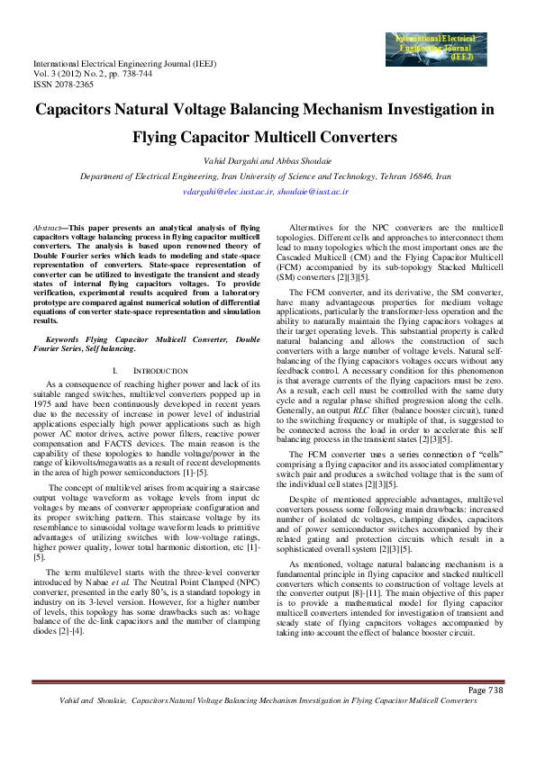 (PDF) Capacitors Natural Voltage Balancing Mechanism Investigation in Flying Capacitor Multicell ...
