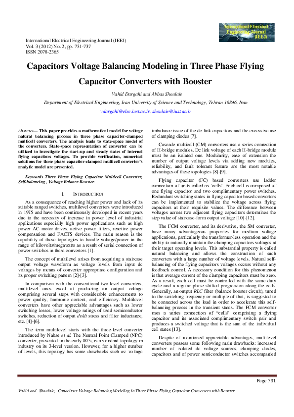(PDF) Capacitors Voltage Balancing Modeling in Three Phase Flying ...