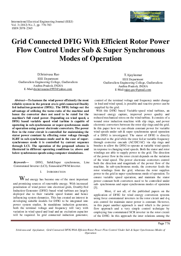 (PDF) Grid Connected DFIG With Efficient Rotor Power Flow Control Under Sub & Super Synchronous ...