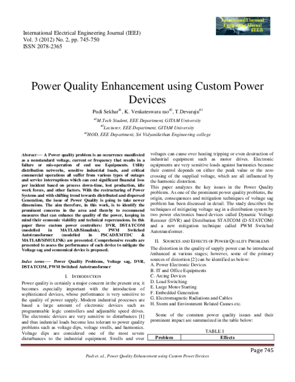 (PDF) Power Quality Enhancement using Custom Power Devices