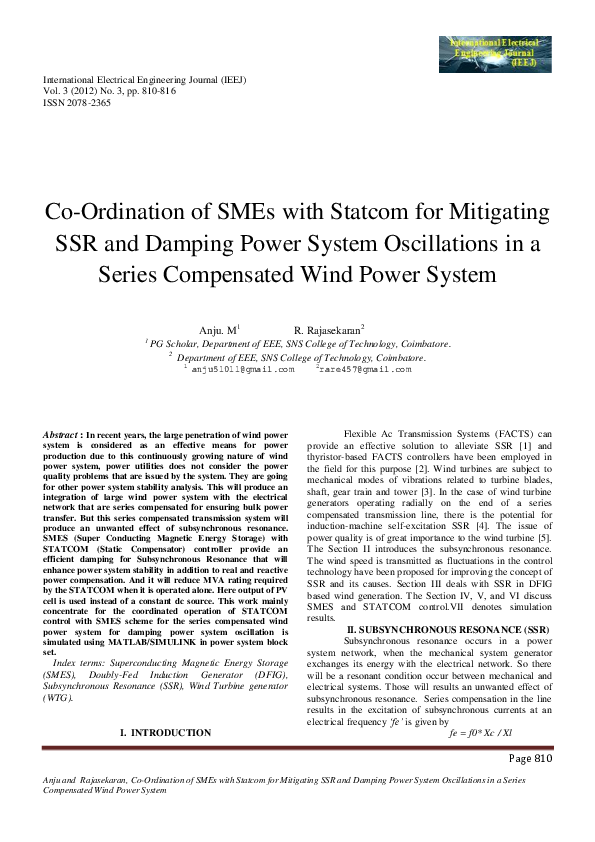 (PDF) Co-Ordination of SMEs with Statcom for Mitigating SSR and Damping Power System ...