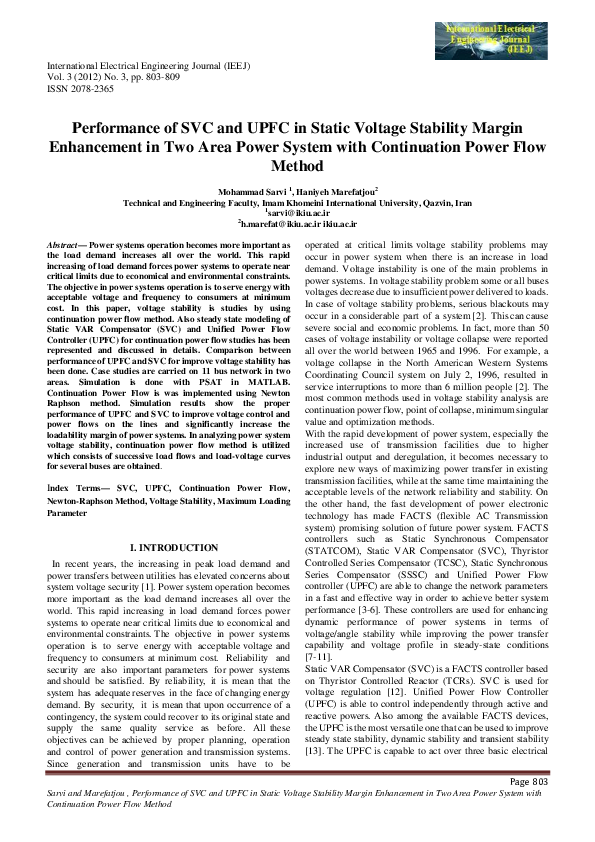 (PDF) Performance of SVC and UPFC in Static Voltage Stability Margin Enhancement in Two Area ...