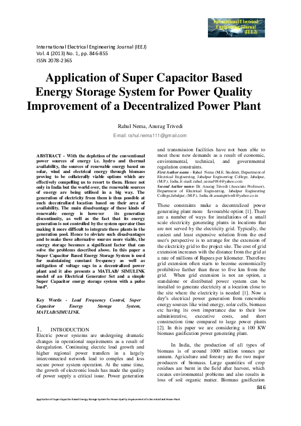 (PDF) Application of Super Capacitor Based Energy Storage System for ...