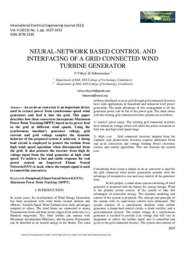 Pdf Neural Network Based Control And Interfacing Of A Grid Connected