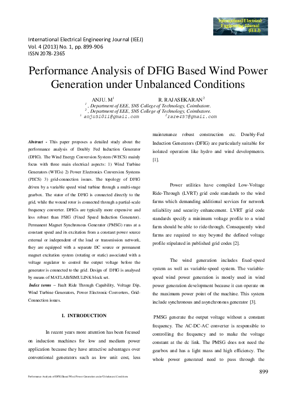 Pdf Performance Analysis Of Dfig Based Wind Power Generation Under Unbalanced Conditions