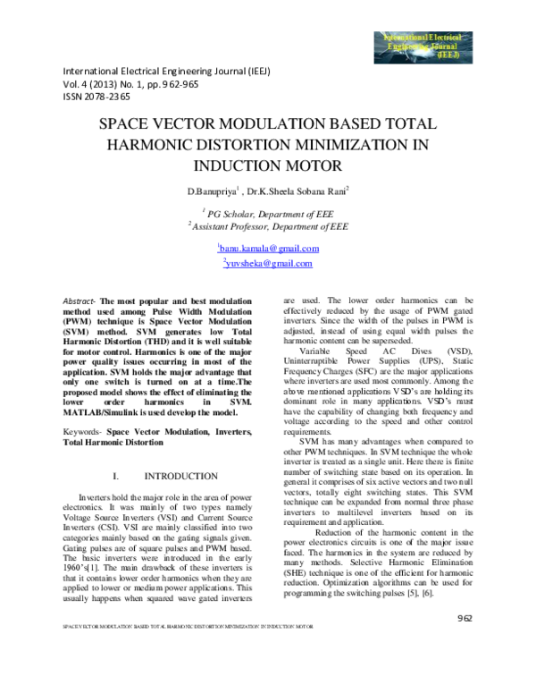 (PDF) Space Vector Modulation Based Total Harmonic Distortion Minimization in Induction Motor