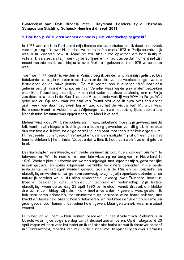 (DOC) Interview met Raymond Benders door Rob Bindels t.g.v. Hermans ...