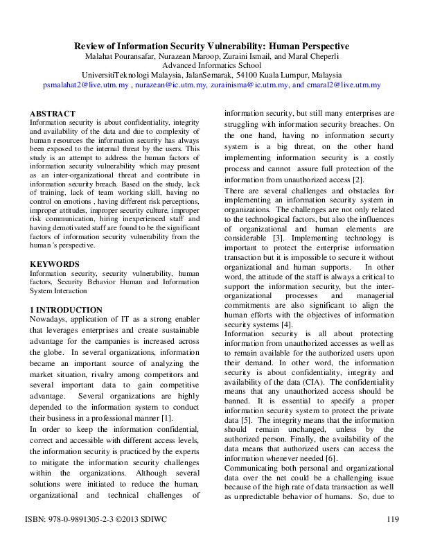 Pdf Review Of Information Security Vulnerability Human Perspective
