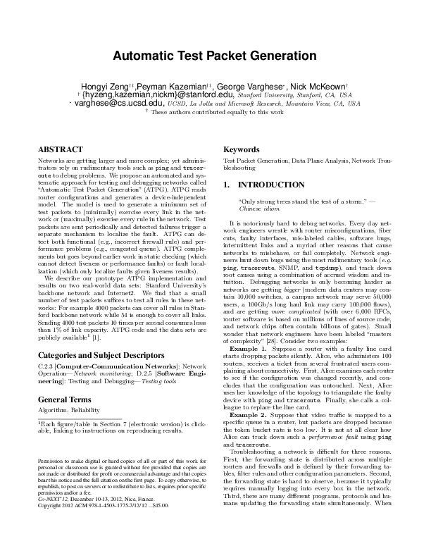 (PDF) Automatic Test Packet Generation | James Zeng - Academia.edu