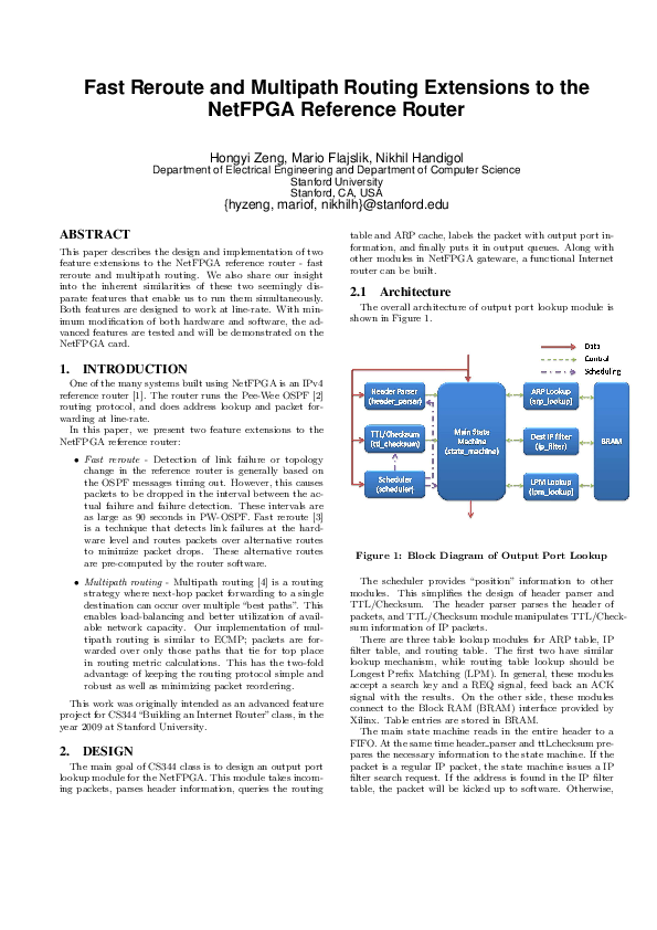 Fast Reroute And Multipath Routing Extensions To The Netfpga Reference Router 3330