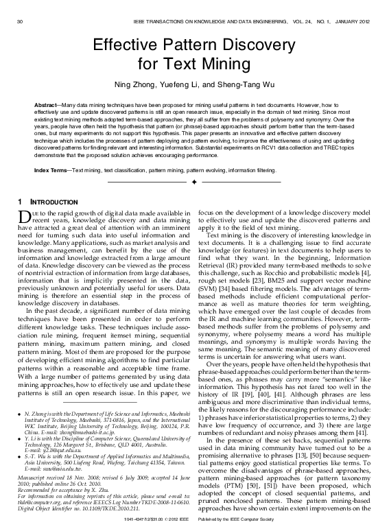 (PDF) Innovative Pattern Discovery in Text Mining