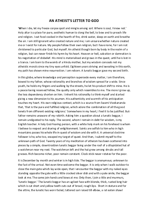 (DOC) AN ATHEIST'S LETTER TO GOD