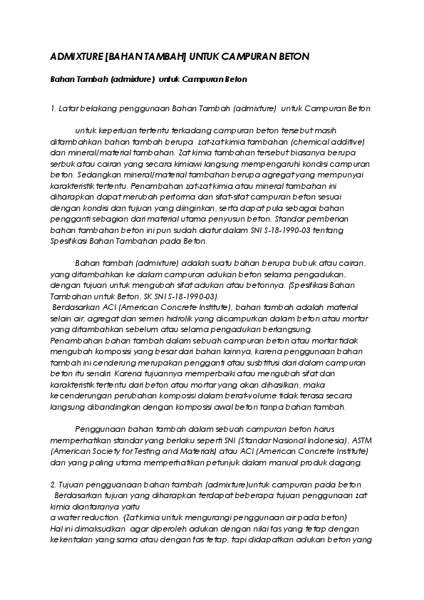 (DOC) ADMIXTURE [BAHAN TAMBAH] UNTUK CAMPURAN BETON