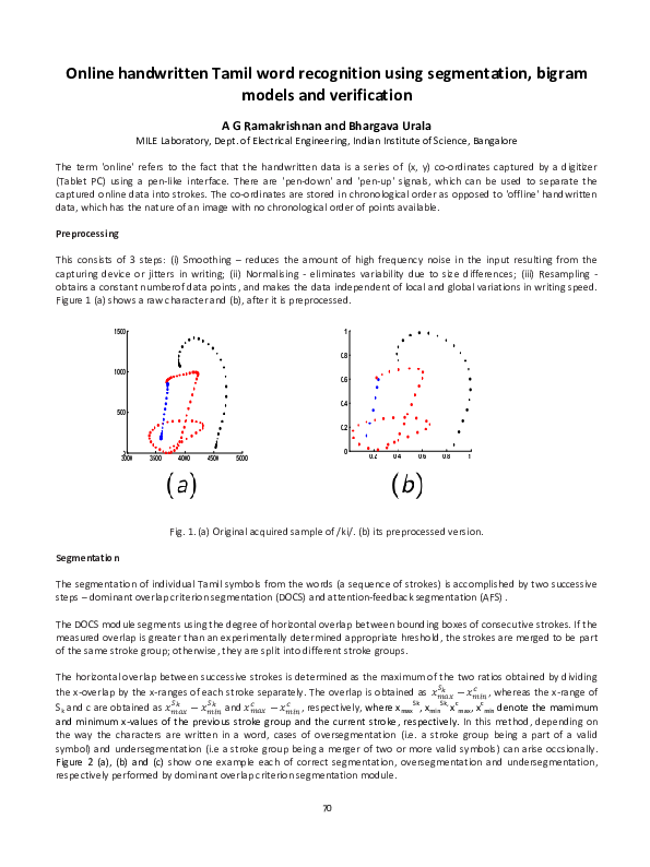 (PDF) Online handwritten Tamil word recognition using segmentation, bigram models and verification