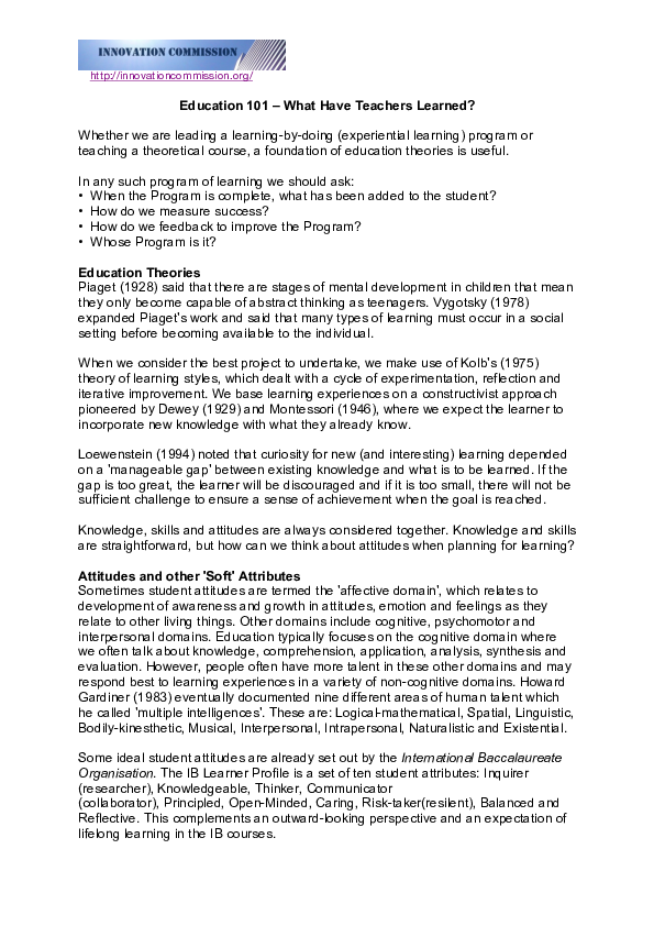 Pdf Education 101 Teachers Learning