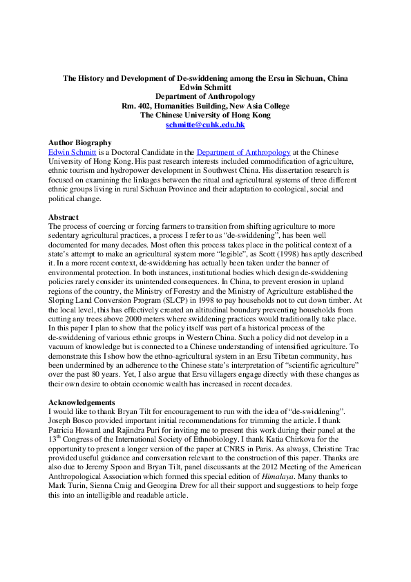 (PDF) The History and Development of De-swiddening among the Ersu in ...