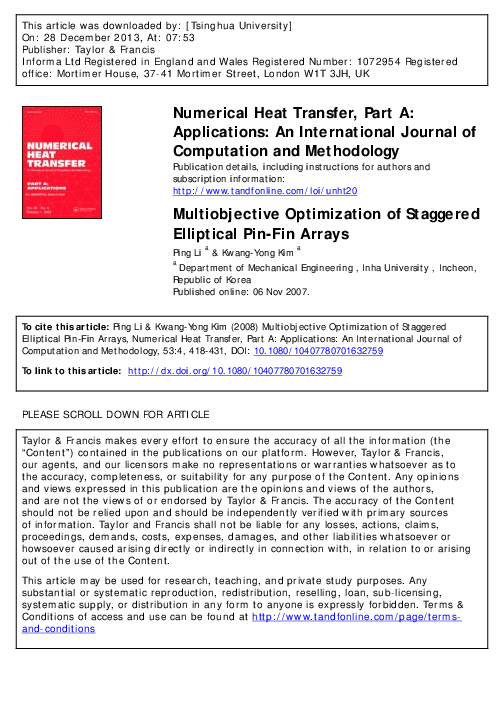Pdf Pinfin的优化multiobjective Optimization Of Staggered Elliptical Pin