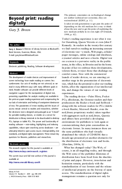 (PDF) Beyond print: reading digitally