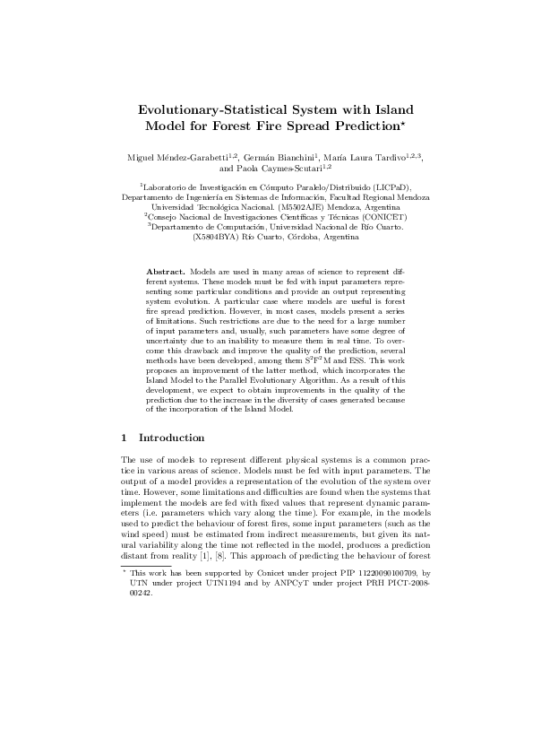 Pdf Evolutionary Statistical System With Island Model For Forest Fire Spread Prediction