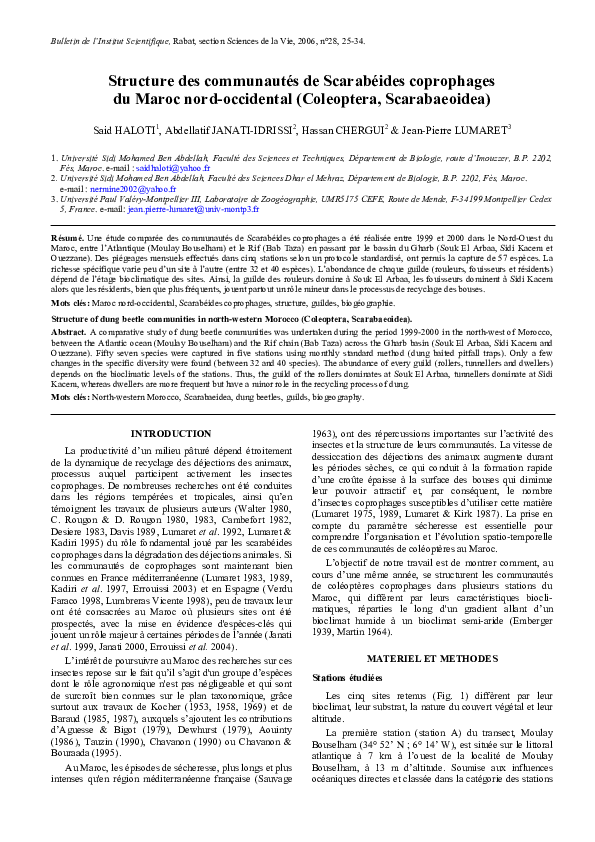 (PDF) Structure des communautés de Scarabéides coprophages du Maroc ...