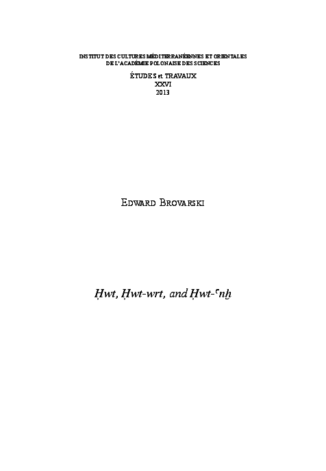 (PDF) Hwt, Hwt-wrt, and Hwt-ankh