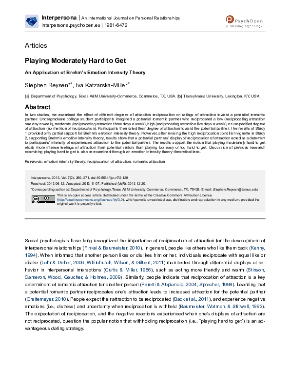 Playing moderately hard to get: An application of Brehm’s emotion ...